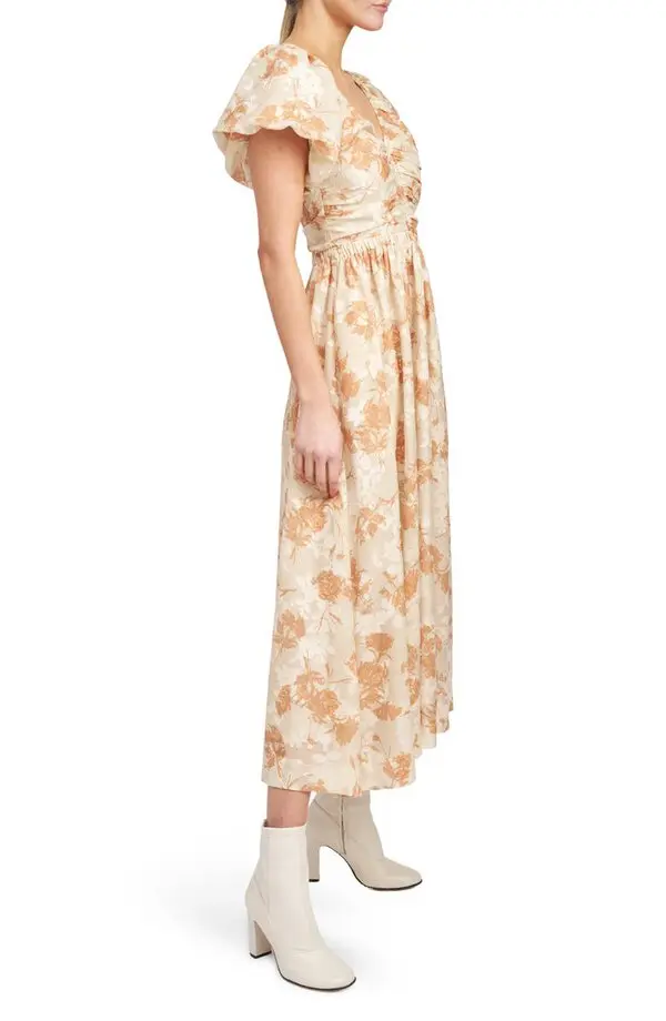EN SAISON Florence Ruched Floral Midi A-line Dress