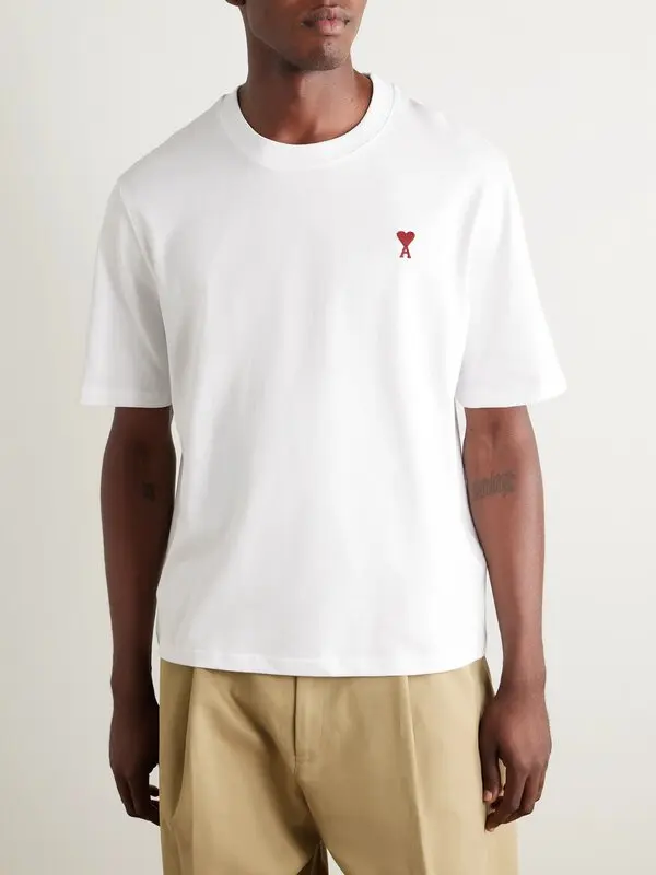 AMI Paris Logo-embroidered Organic Cotton-jersey T-shirt