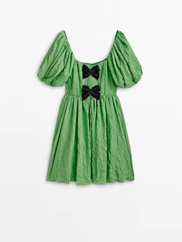 Massimo Dutti Short Creased-Effect Dress With Ties Studio In Green - 70%  Off | Editorialist
