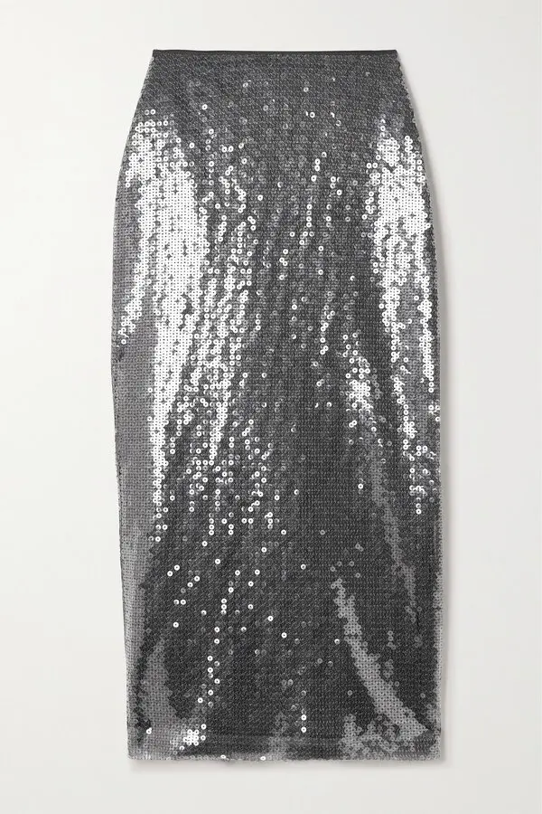 David Koma Sequined Tulle Midi Skirt - Gray