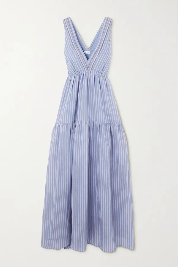 Brunello Cucinelli Bead-embellished Striped Cotton And Silk-blend Maxi Dress