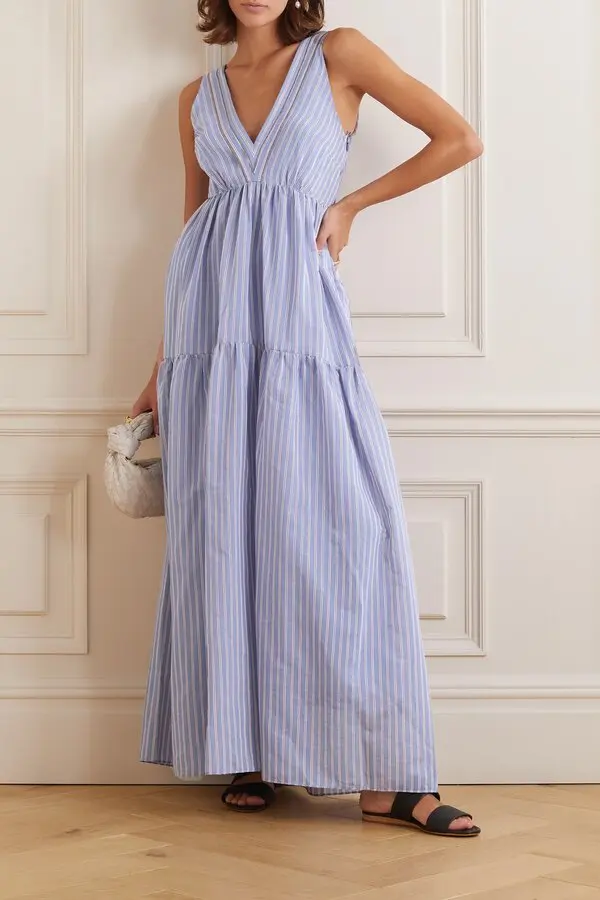 Brunello Cucinelli Bead-embellished Striped Cotton And Silk-blend Maxi Dress