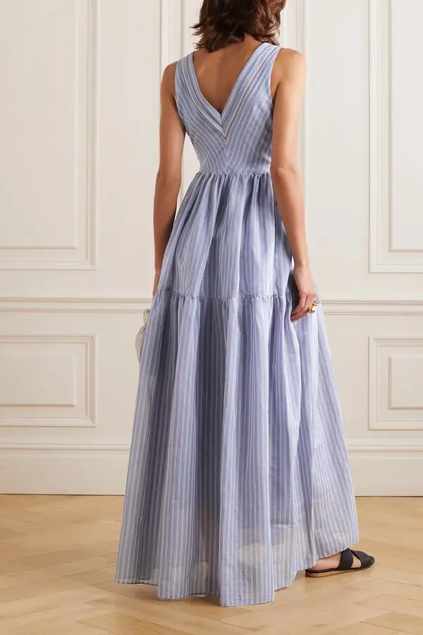 Brunello Cucinelli Bead-embellished Striped Cotton And Silk-blend Maxi Dress