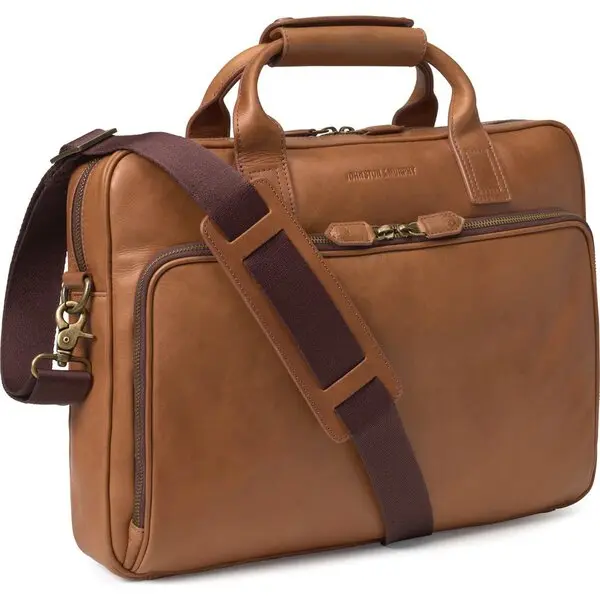 Johnston & Murphy Rhodes Leather Briefcase - Tan Full Grain