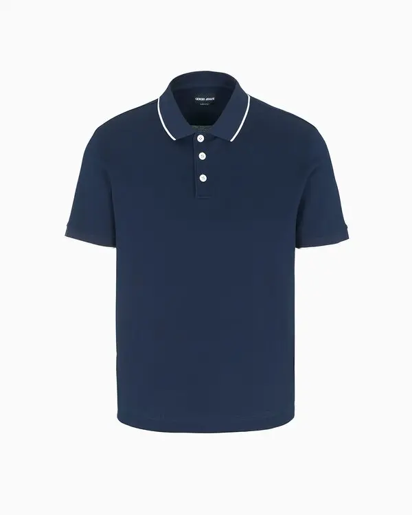 Giorgio Armani Piqué Polo Shirt In Lisle Cotton Yarn - Blue