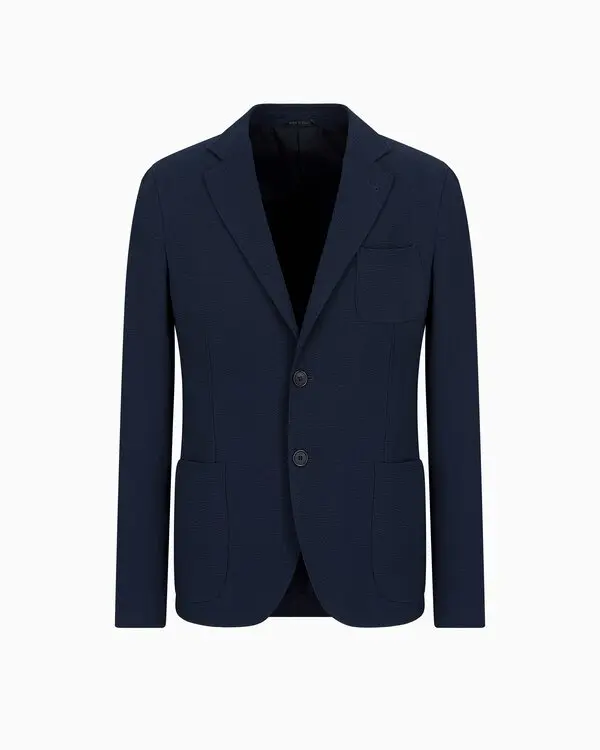 Giorgio Armani Single-breasted Stretch Wool Seersucker Jacket