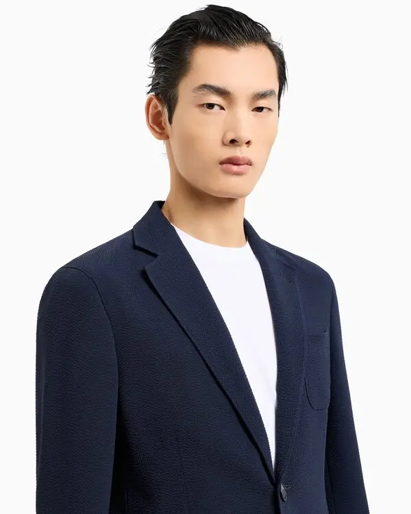Giorgio Armani Single-breasted Stretch Wool Seersucker Jacket