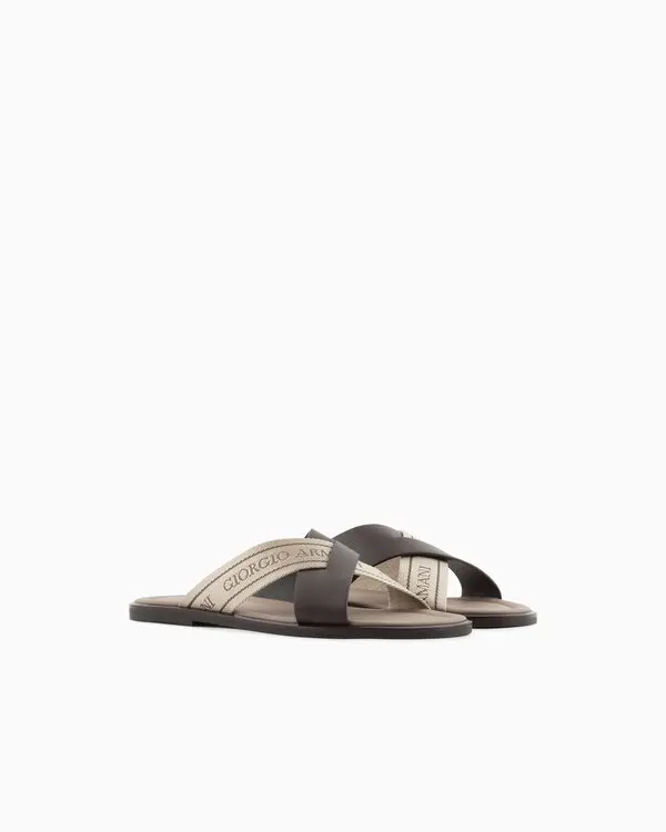 Giorgio Armani Leather Cross Sandals Brown Editorialist