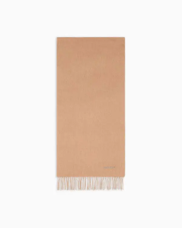 Giorgio Armani Cashmere Scarf With Embroidered Logo - Camel