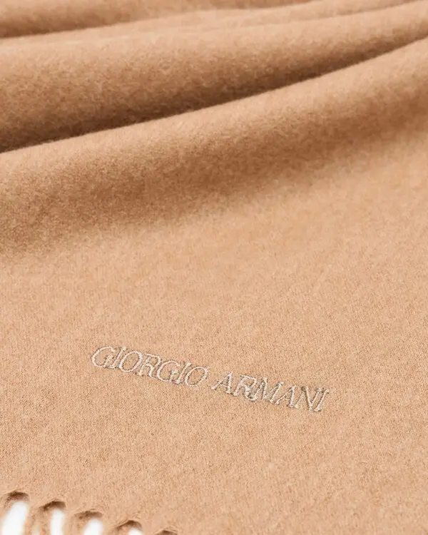 Giorgio Armani Cashmere Scarf With Embroidered Logo - Camel
