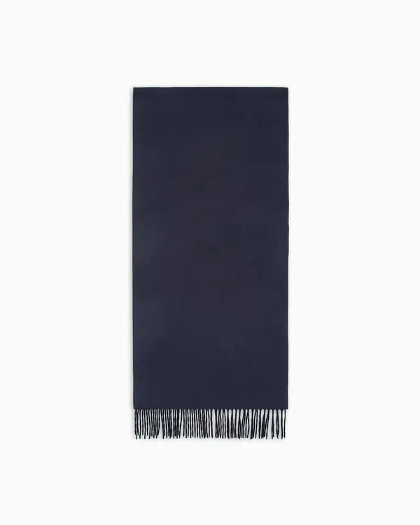 Giorgio Armani Cashmere Scarf With Embroidered Logo - Navy_blue