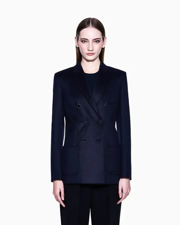 Giorgio Armani Virgin Wool And Cashmere Double-breasted Jacket - Navy_blue