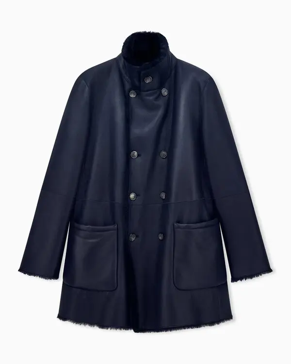 Giorgio Armani Reversible Double-breasted Sheepskin Pea Coat - Navy_blue