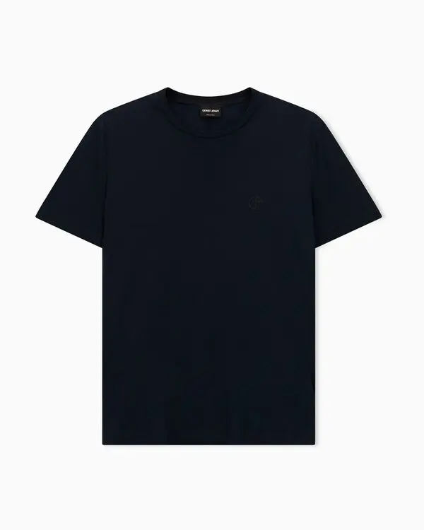 Giorgio Armani Cotton-interlock T-shirt With Embroidered Logo - Navy Blue