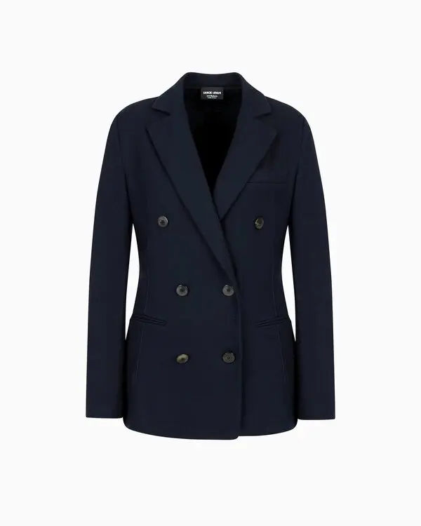 Giorgio Armani Pure Cashmere Jersey Double-breasted Jacket - Navy_blue