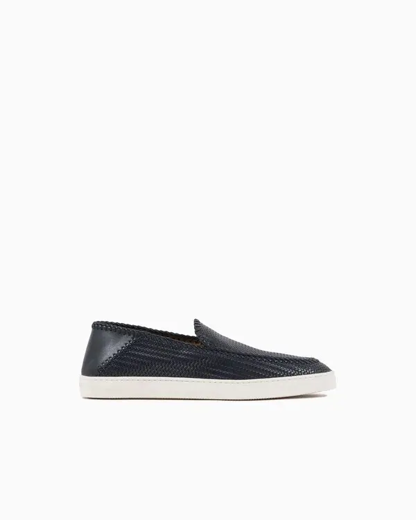 Giorgio Armani Galleria 3 Braided Leather Slip-ons - Navy_blue