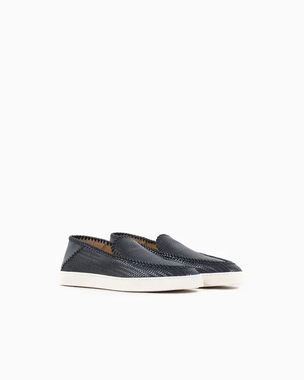 Giorgio Armani Galleria 3 Braided Leather Slip-ons - Navy_blue