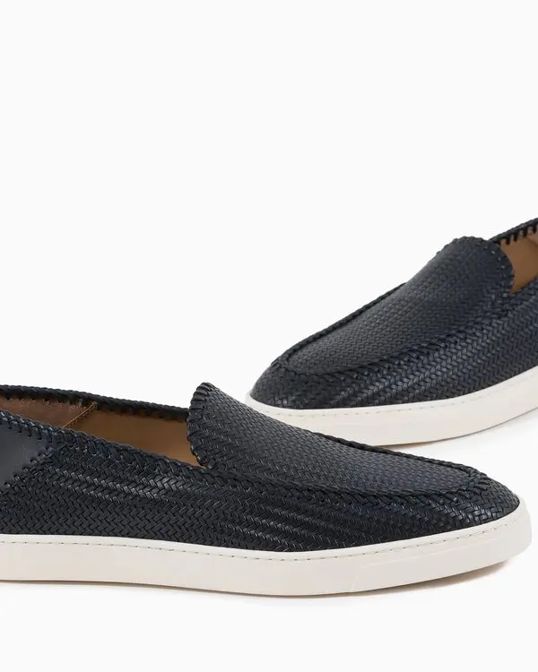 Giorgio Armani Galleria 3 Braided Leather Slip-ons - Navy_blue