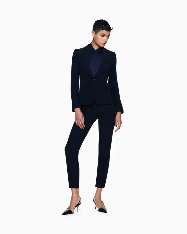 Giorgio Armani Single-breasted Silk-cady Jacket - Navy Blue