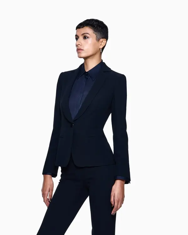 Giorgio Armani Single-breasted Silk-cady Jacket - Navy Blue