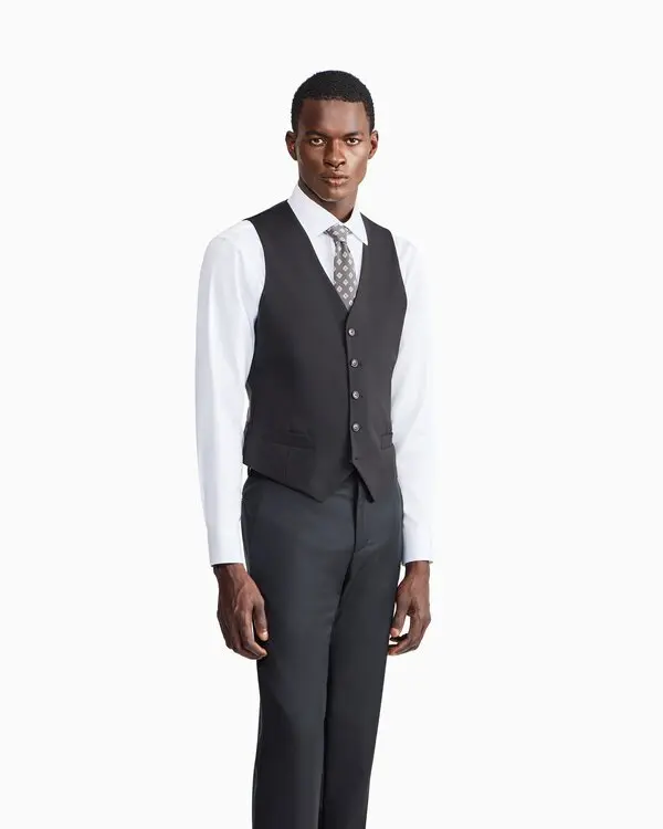 Giorgio Armani Single-breasted Virgin Wool Waistcoat - Black