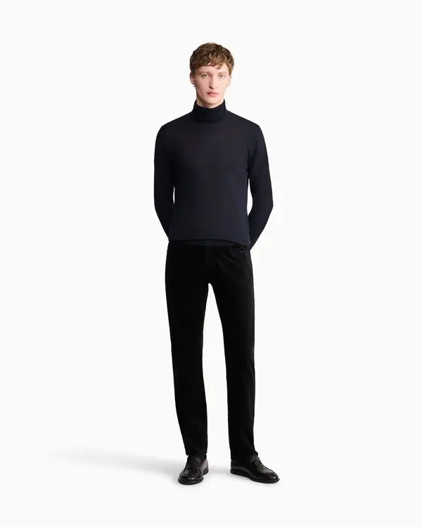 Giorgio Armani Regular-fit Trousers In Ribbed Cotton And Cashmere - Black