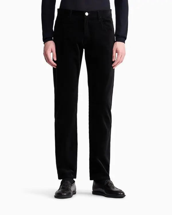 Giorgio Armani Regular-fit Trousers In Ribbed Cotton And Cashmere - Black