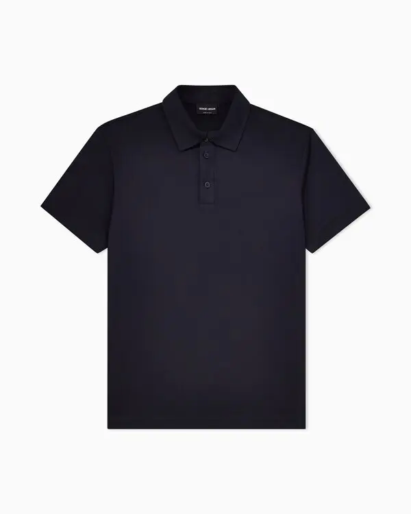 Giorgio Armani Silk And Cotton-mélange Jersey Polo Shirt - Blue