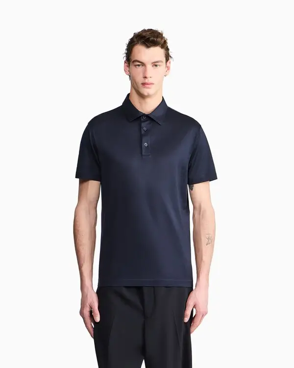 Giorgio Armani Silk And Cotton-mélange Jersey Polo Shirt - Blue