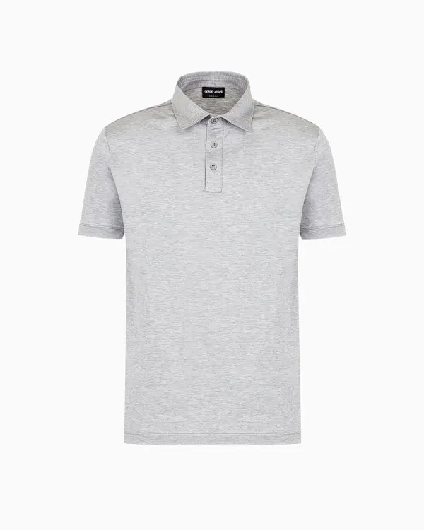Giorgio Armani Silk And Cotton-mélange Jersey Polo Shirt - Grey