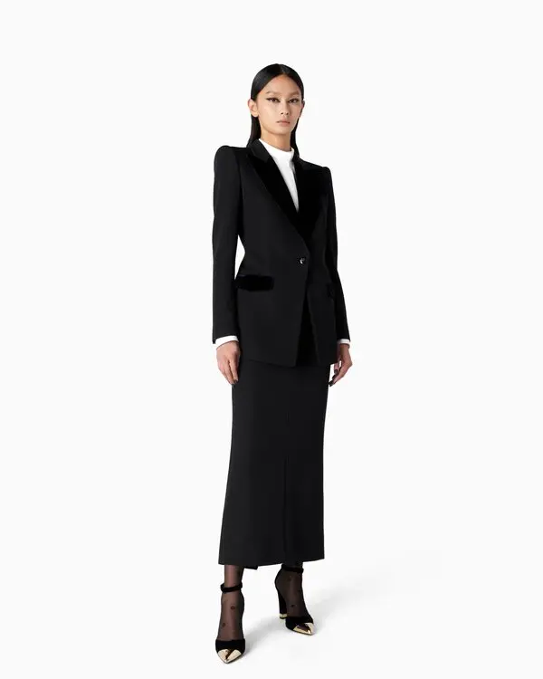 Giorgio Armani Barathea Wool And Velvet Midi Skirt
