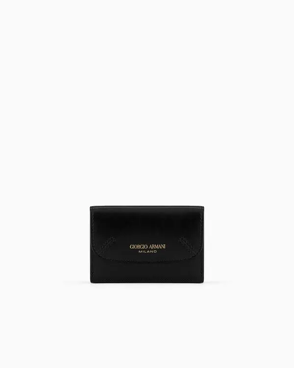 Giorgio Armani Mini La Prima Trifold Wallet In Palmellato Leather - Black