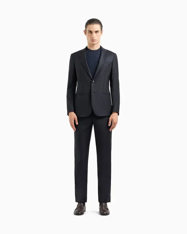 Giorgio Armani Soho Line Single-breasted Suit In Wool And Cashmere - Navy_blue