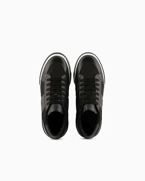 Giorgio Armani Leather And Fabric Sneakers - Black