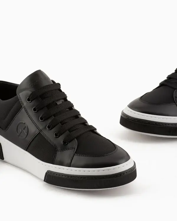 Giorgio Armani Leather And Fabric Sneakers - Black