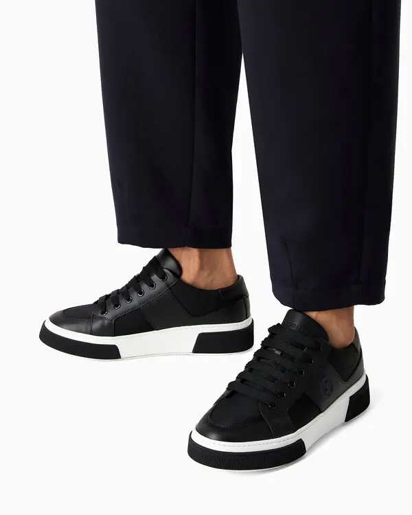 Giorgio Armani Leather And Fabric Sneakers - Black