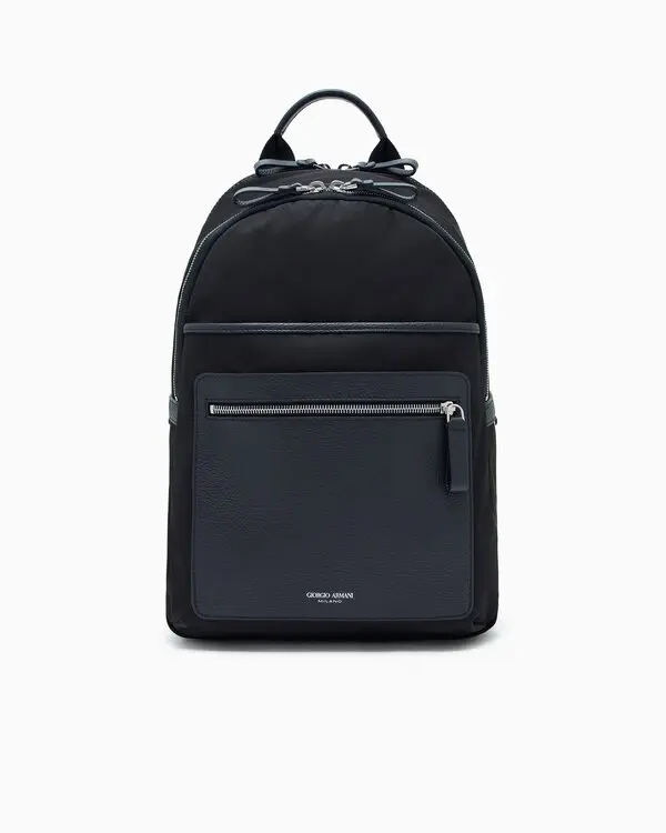 Giorgio Armani Recycled Nylon And Pebbled-leather Backpack - Black
