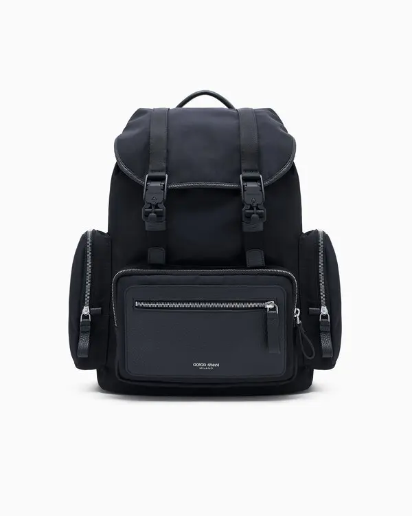 Giorgio Armani Recycled Nylon And Pebbled-leather Backpack - Black