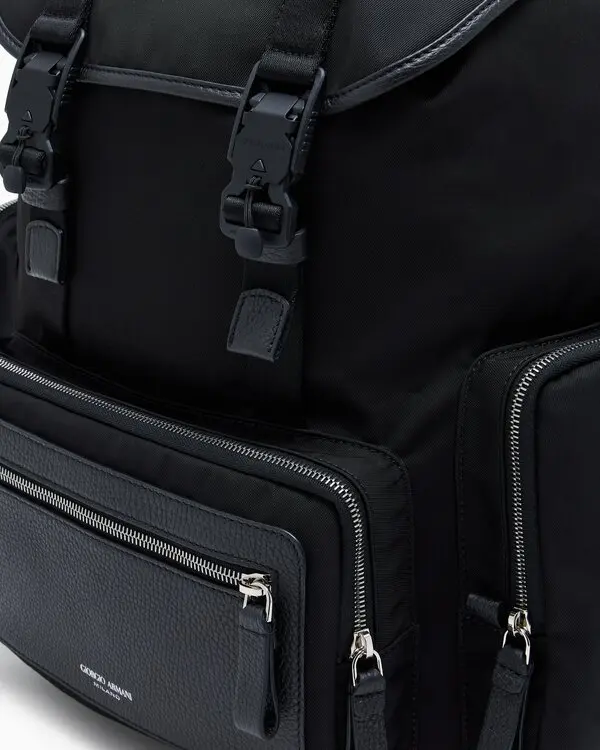 Giorgio Armani Recycled Nylon And Pebbled-leather Backpack