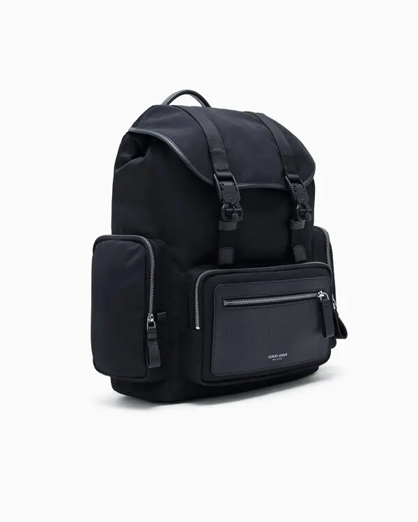 Giorgio Armani Recycled Nylon And Pebbled-leather Backpack