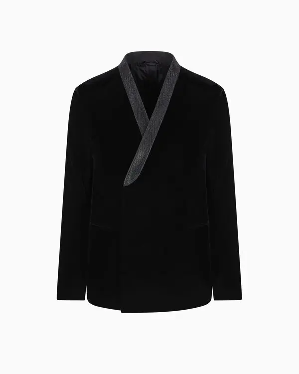 Giorgio Armani Double-breasted Giorgio’s Jacket In Stretch Velvet - Black