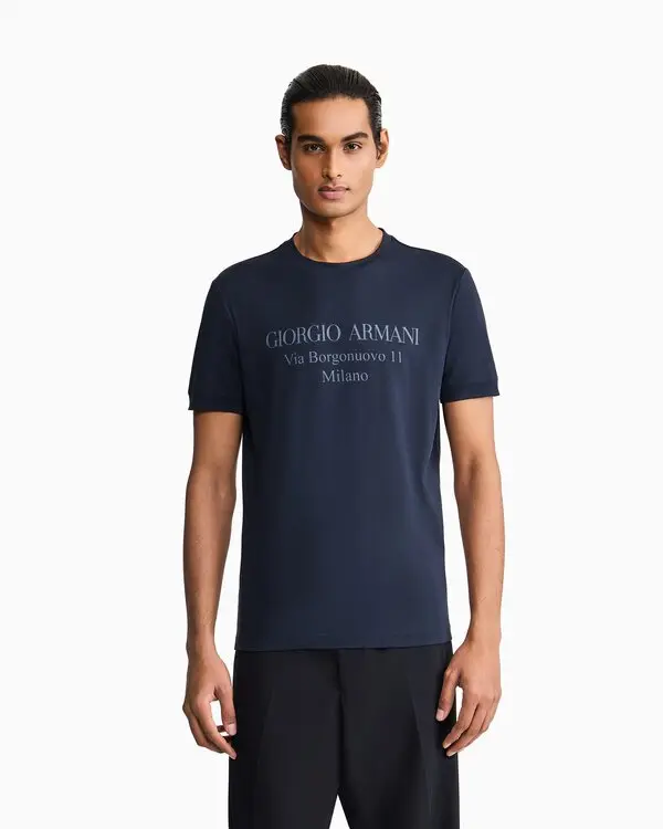 Giorgio Armani Borgonuovo 11 Crew-neck T-shirt In Pima Cotton Jersey - Blue