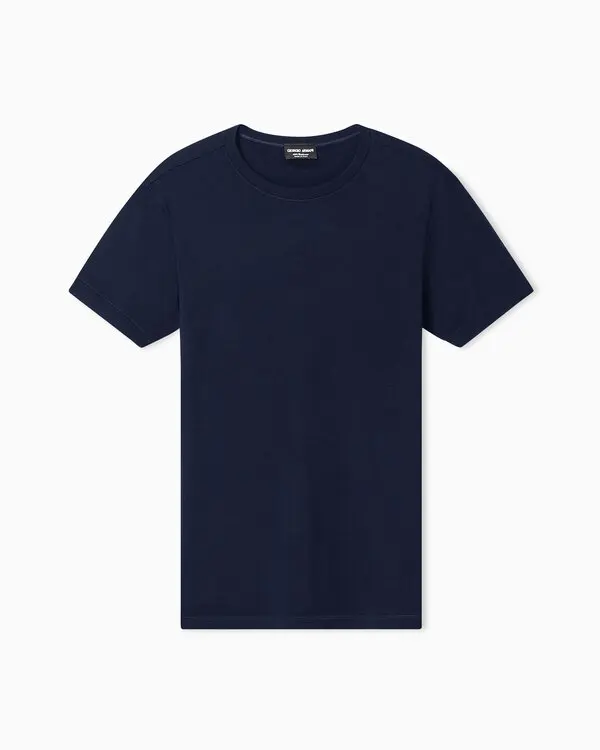 Giorgio Armani Icon Crew-neck, Short-sleeved Jumper In Cashmere Interlock - Navy_blue