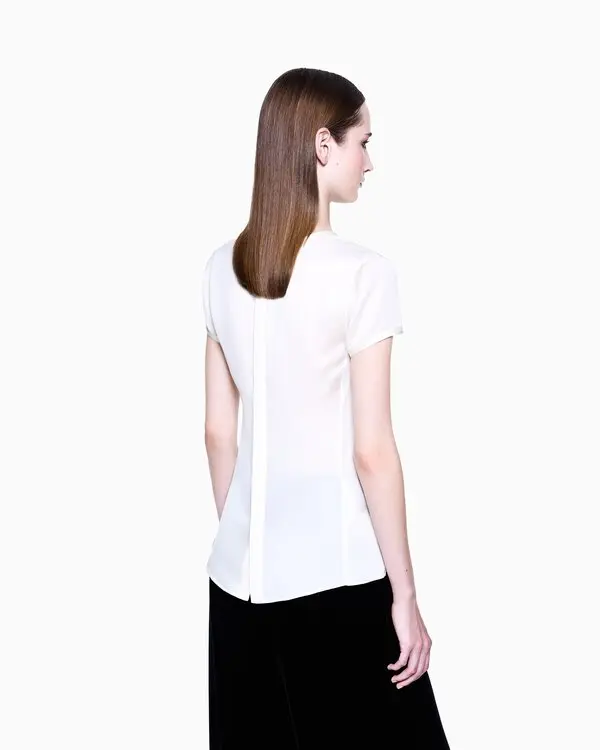 Giorgio Armani Silk Charmeuse V-neck Blouse - White
