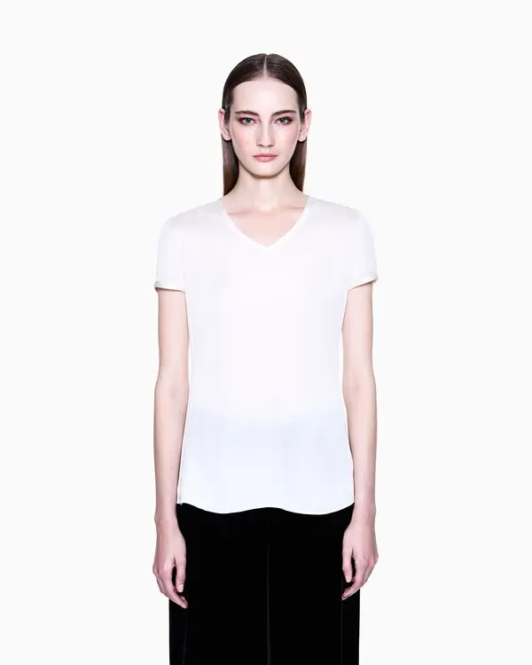 Giorgio Armani Silk Charmeuse V-neck Blouse - White