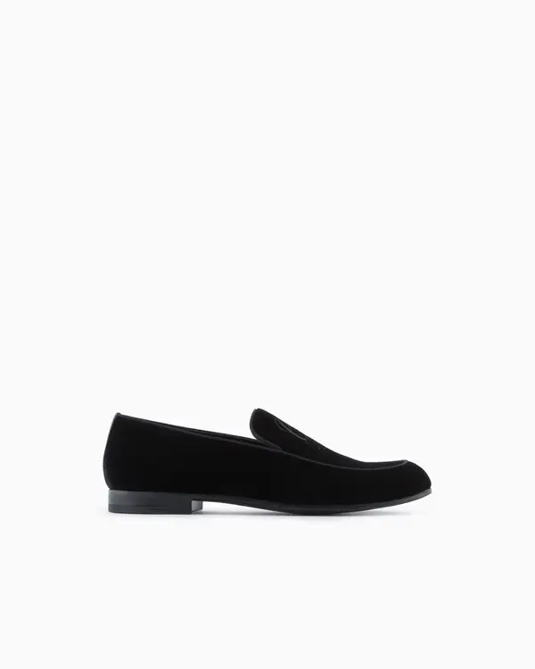 Giorgio Armani Velvet Loafers With Embroidered Logo