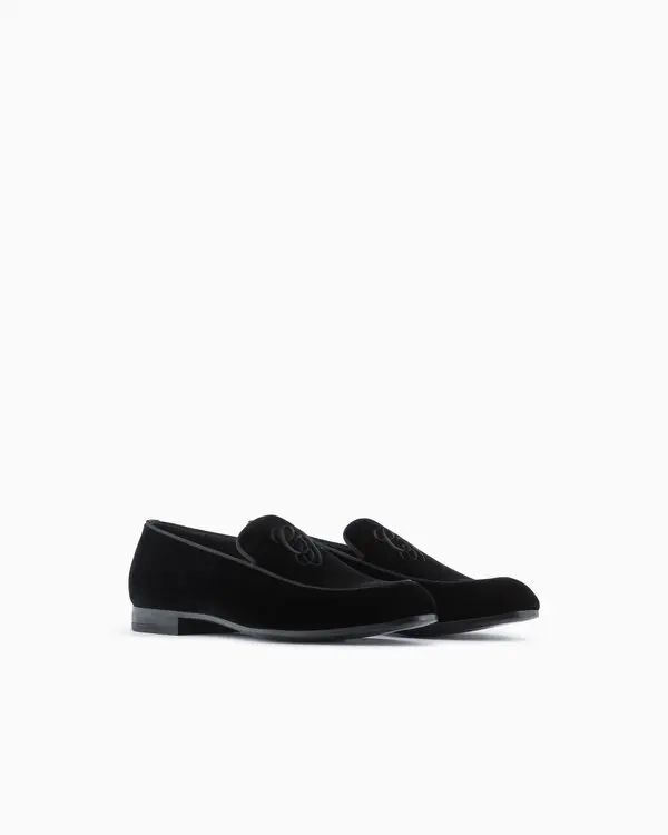 Giorgio Armani Velvet Loafers With Embroidered Logo