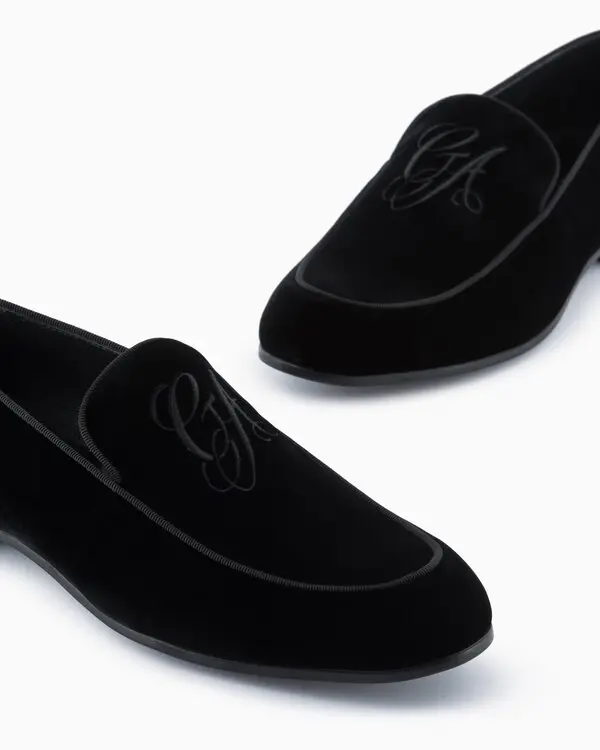 Giorgio Armani Velvet Loafers With Embroidered Logo