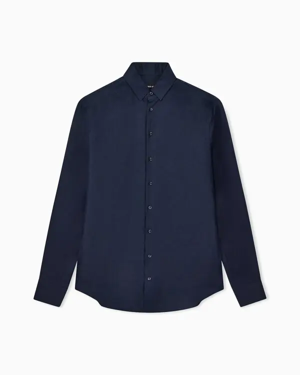 Giorgio Armani Regular-fit Shirt In Linen - Navy Blue