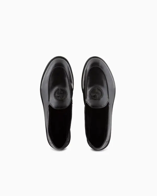 Giorgio Armani Nappa Leather Loafers With Embossed Logo - Black